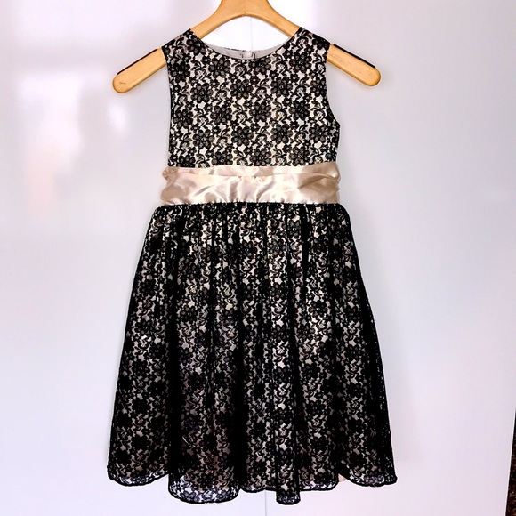 KIKI | Dresses | Kiki Kids Champagne Satin Dress With Black Overlay ...
